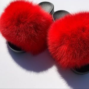 Shoes | Red Fox Fur Slides | Poshmark